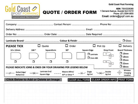 Benchtop Ordering Guide - Gold Coast Post Forming Laminated Benchtops